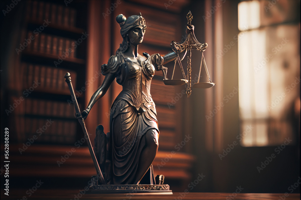Lady Justice Kneeling Holding Scale and Sword and judgement ...