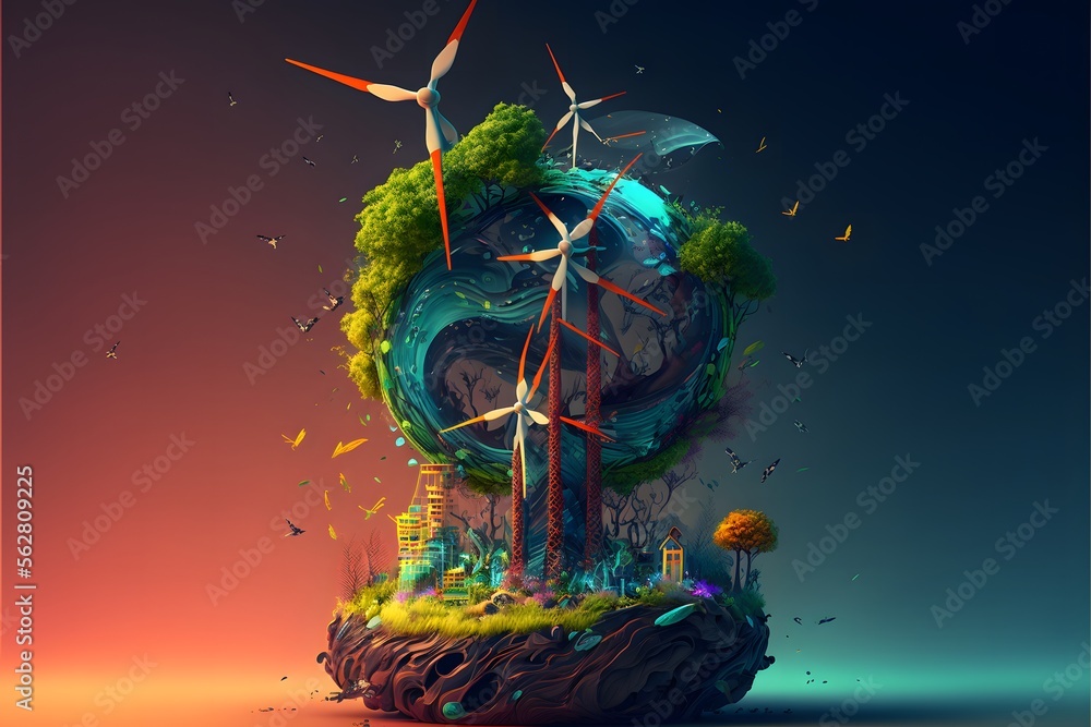 Wind energy powering the planet earth Stock Illustration | Adobe Stock
