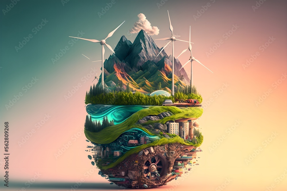 The planet earth is powered by renewable energy. Solar energy. Wind ...