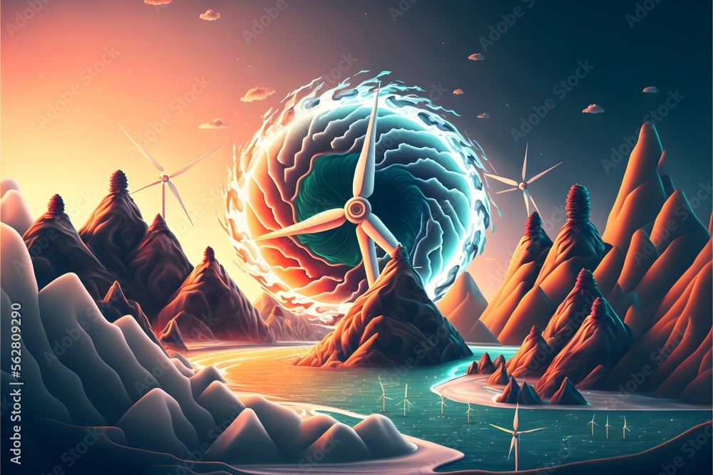 ภาพประกอบสต็อก The planet earth is powered by renewable energy. Solar ...