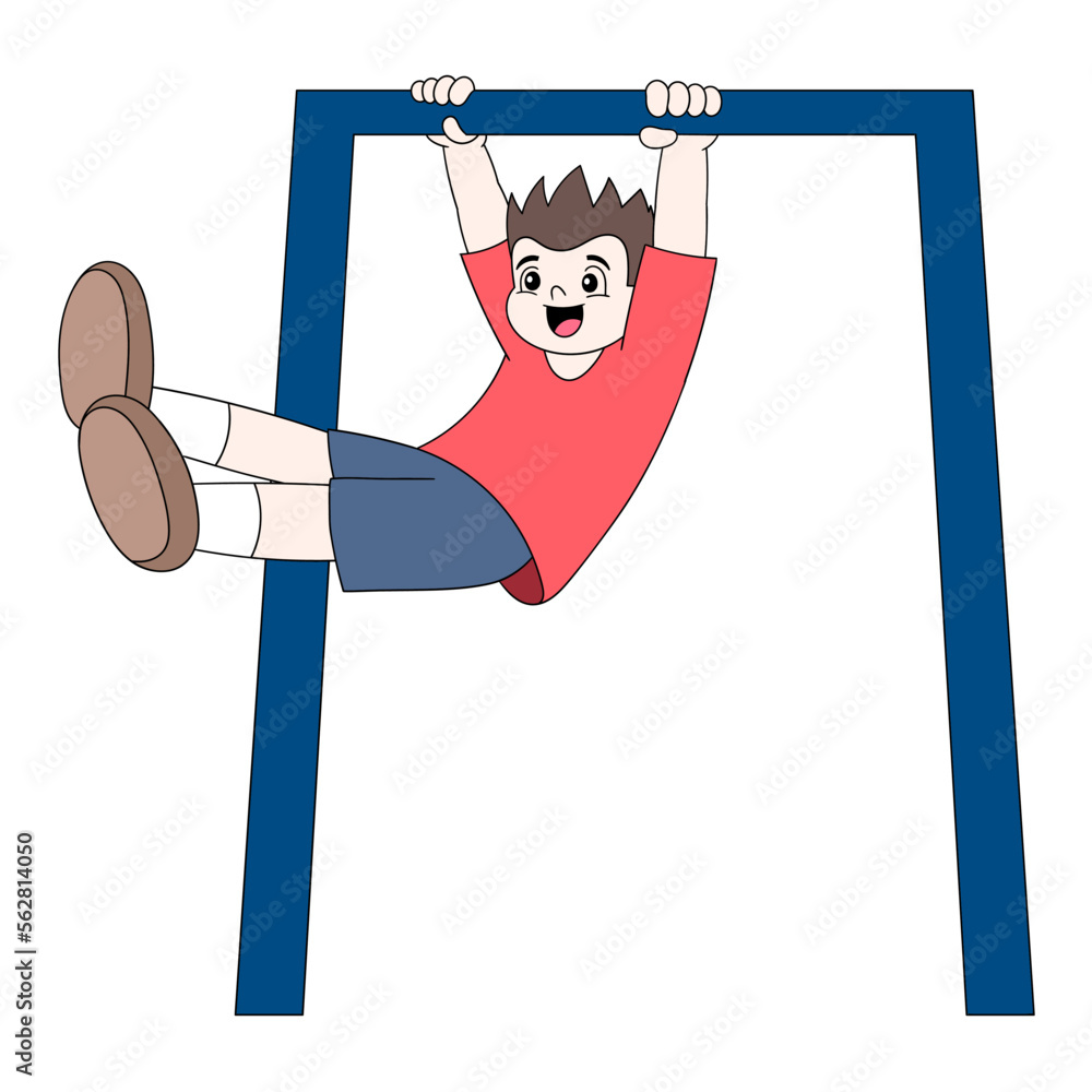 Kid Boy is practicing pull up sports in the park to be strong Stock ...