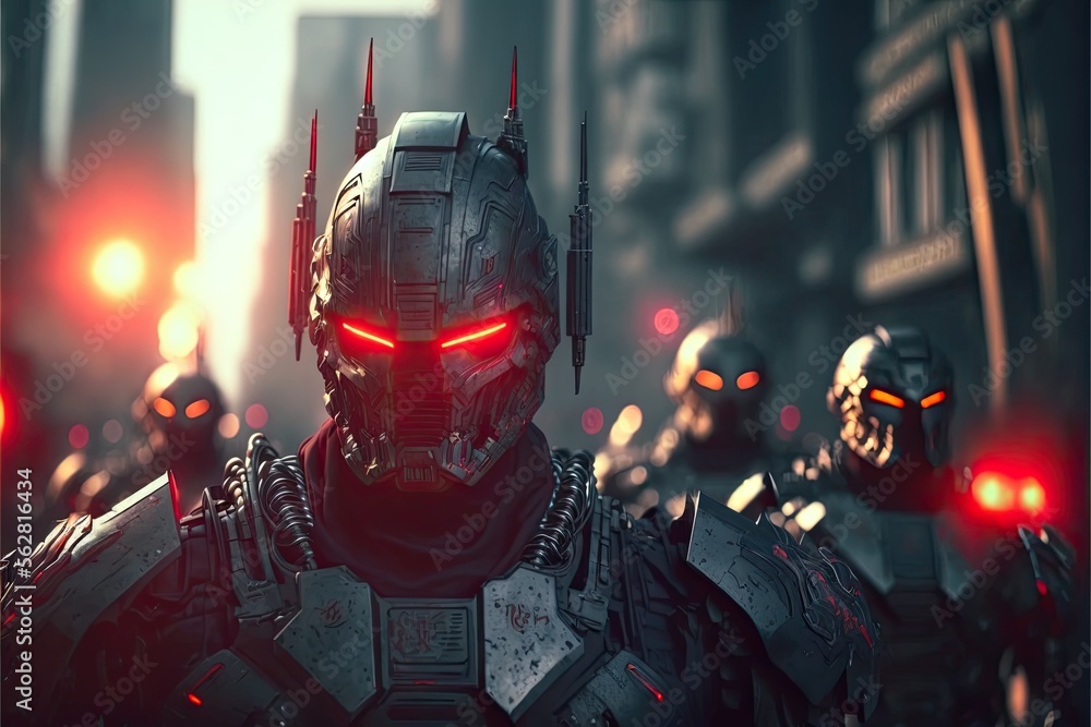Cyborg Army Marching Through City - Futuristic Warfare Concept ...