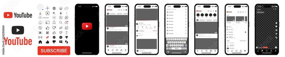 youtube mockup. YouTube photo frame. Set youtube screen video player ...