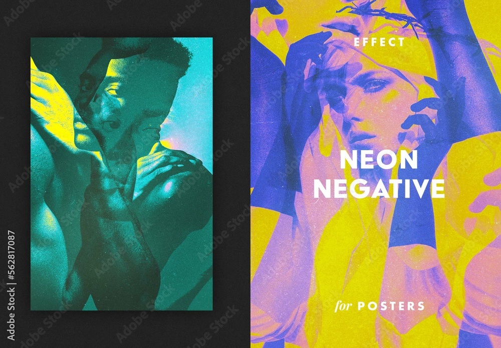 Neon Negative Poster Effect Mockup Stock Template | Adobe Stock