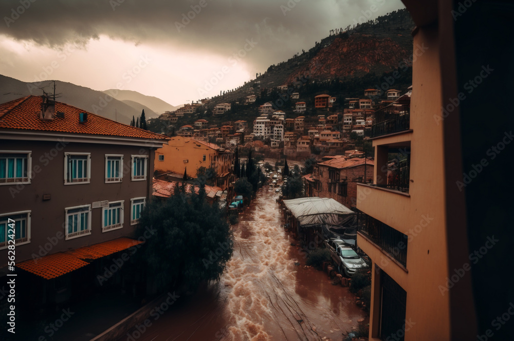 ภาพประกอบสต็อก Concept natural disasters with storm wind and rain ...