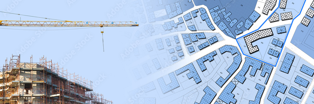 Building a new city - concept with an imaginary cadastral map of ...