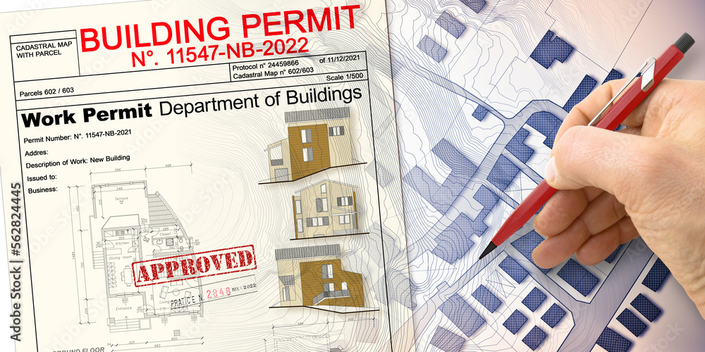 Buildings Permit concept with residential building project against an ...
