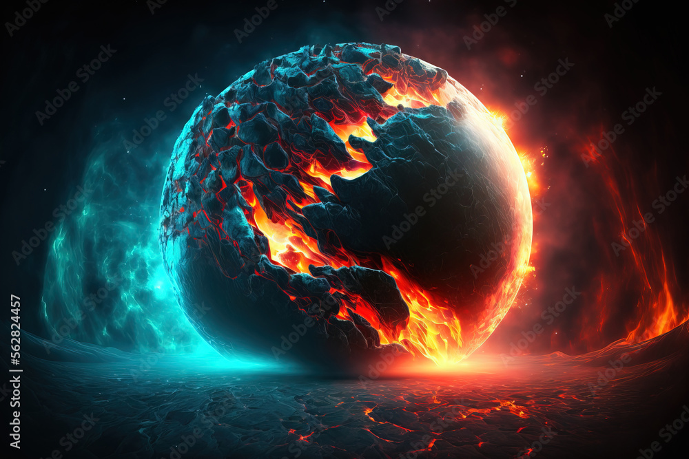Lava planet. Flaming planet sphere. Exploding planet. Ice planet. Fire planet. Fire and ice ...