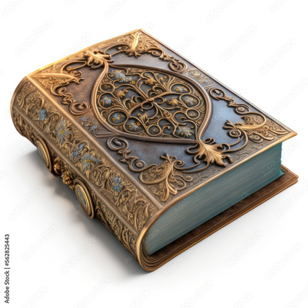 Old antique ancient sacred holy book with metal binding isolated on a ...