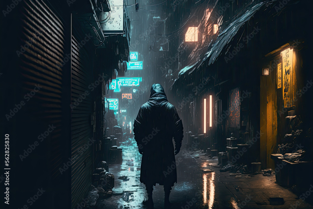 Cyberpunk Rebellion: Lone Vigilante Battles Oppression in Rain-Soaked ...