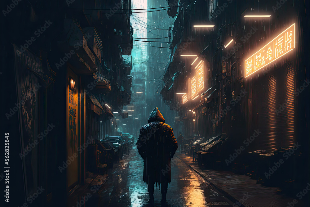 Cyberpunk Rebellion: Lone Vigilante Battles Oppression in Rain-Soaked ...