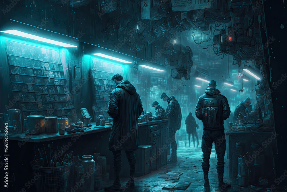 Generative AI Depiction of a Seedy Underground Hacker Market: Black ...