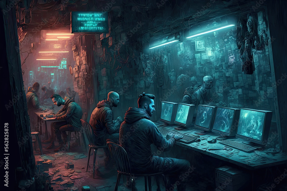 Generative AI Depiction of a Seedy Underground Hacker Market: Black ...