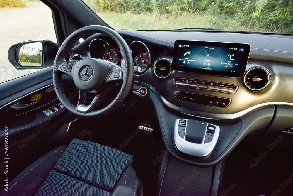 Mercedes-Benz EQV 300. Luxury minibus with fully electric drive. Cabin ...