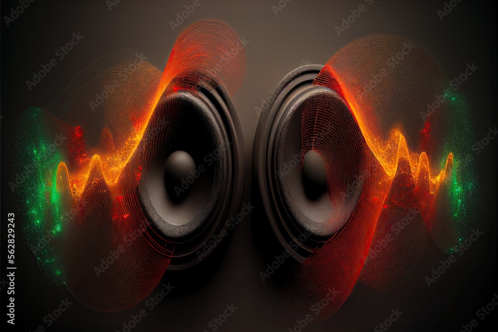 Speakers and sound waves oscillating. Technology futuristick background ...