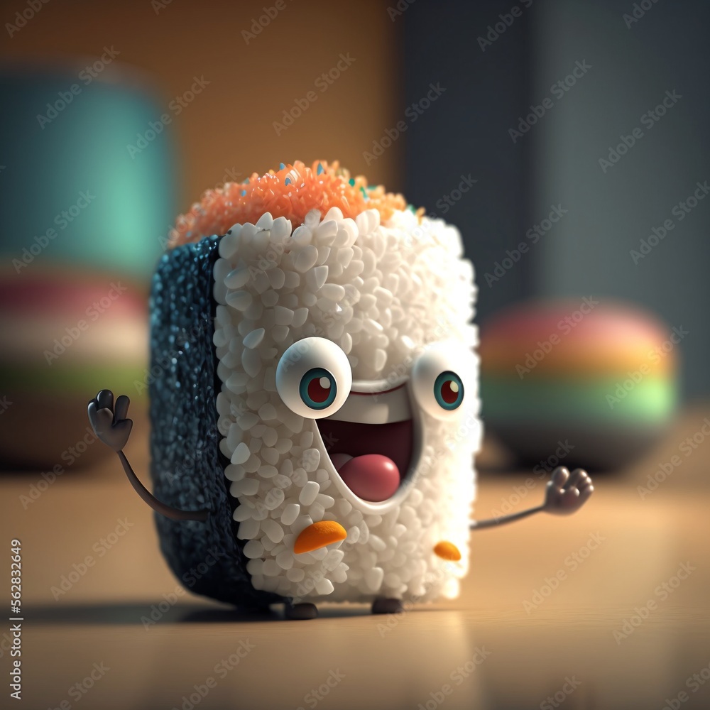 Cute sushi, cartoon style 3D. Generated AI image Stock Illustration ...