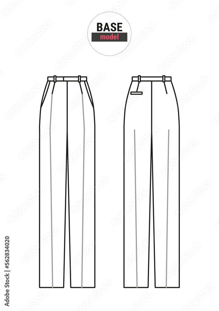 The base model trousers, technical drawing trouser model for women ...