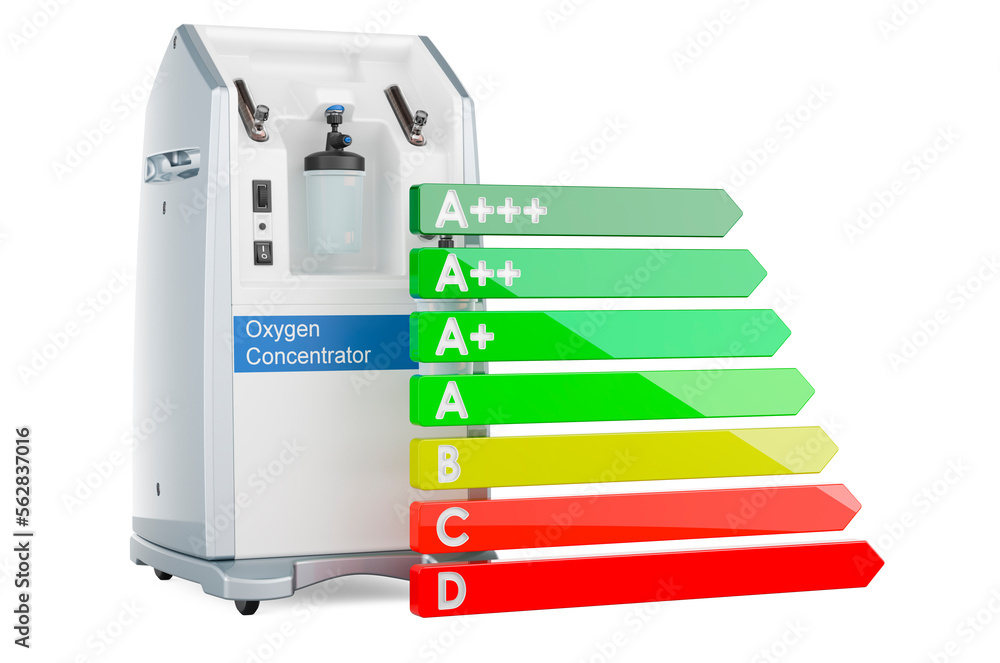 Oxygen concentrator with energy efficiency chart, 3D rendering Stock ...