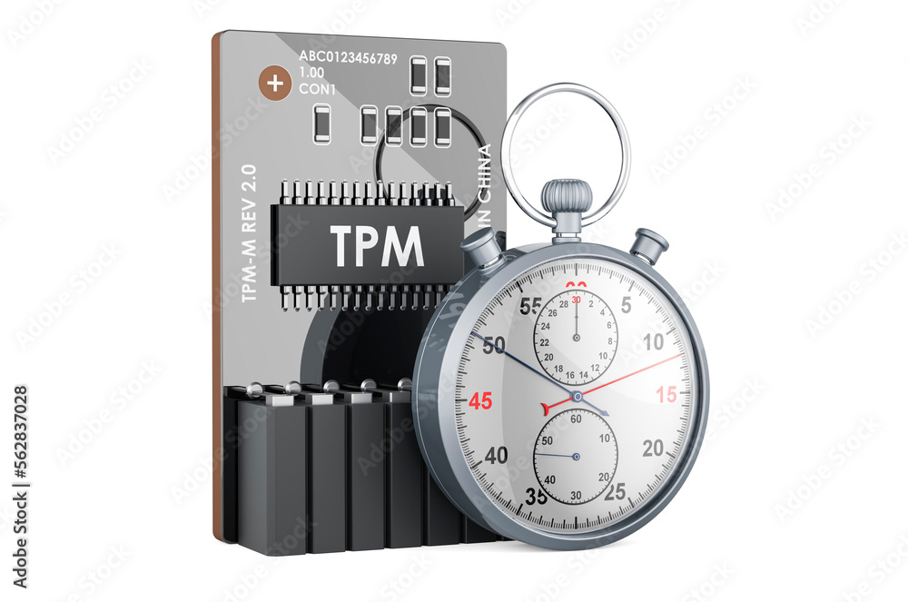 ภาพประกอบสต็อก Trusted Platform Module, TPM with stopwatch. 3D rendering ภาพ | Adobe Stock