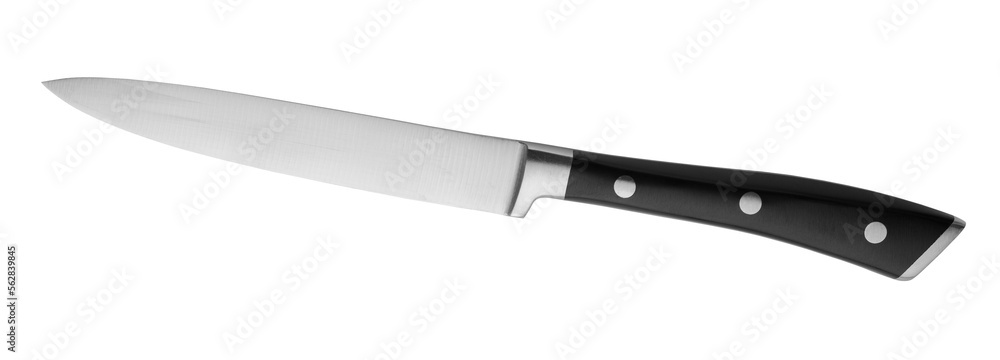 A new knife with a black handle on a transparent background. Cutlery ...