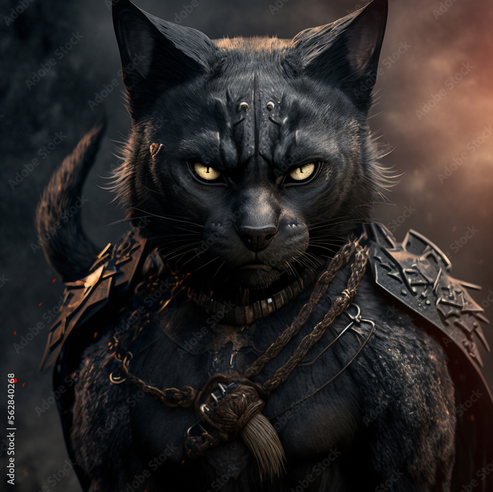 Super cool cat warrior portrait. Cartoon style created with Generative ...