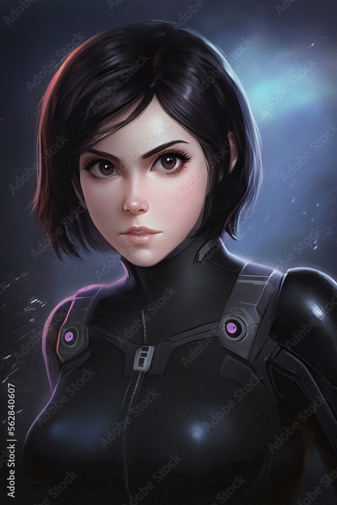 Beautiful Black Haired Anime Girl In Sci Fi Outfit Generative Ai Not