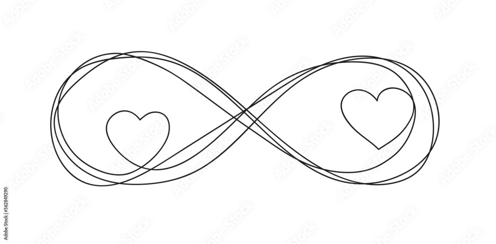 Infinity love icon. Continuous line art drawing Hearts with Infinity ...