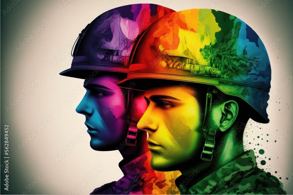 Military men couple forming with rainbow flag Stock Illustration ...