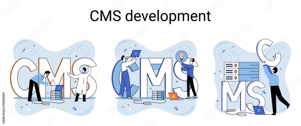 CMS development process concept. Work with content management system ...