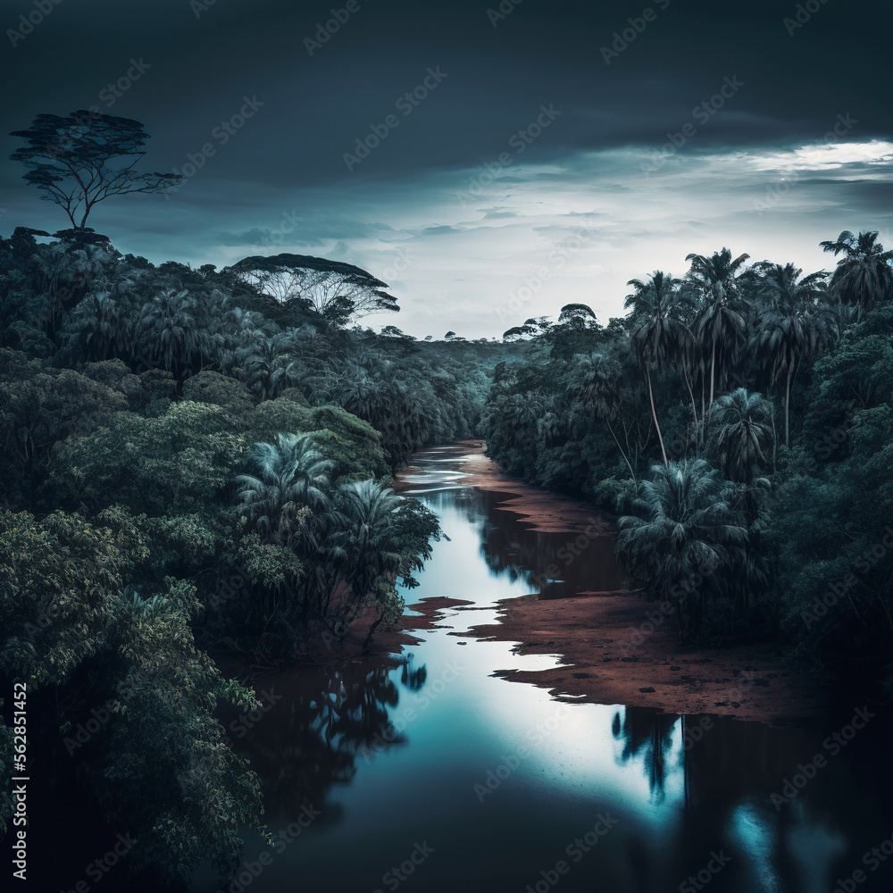 Amazon Rainforest Landscape-Generative AI Stock Illustration | Adobe Stock
