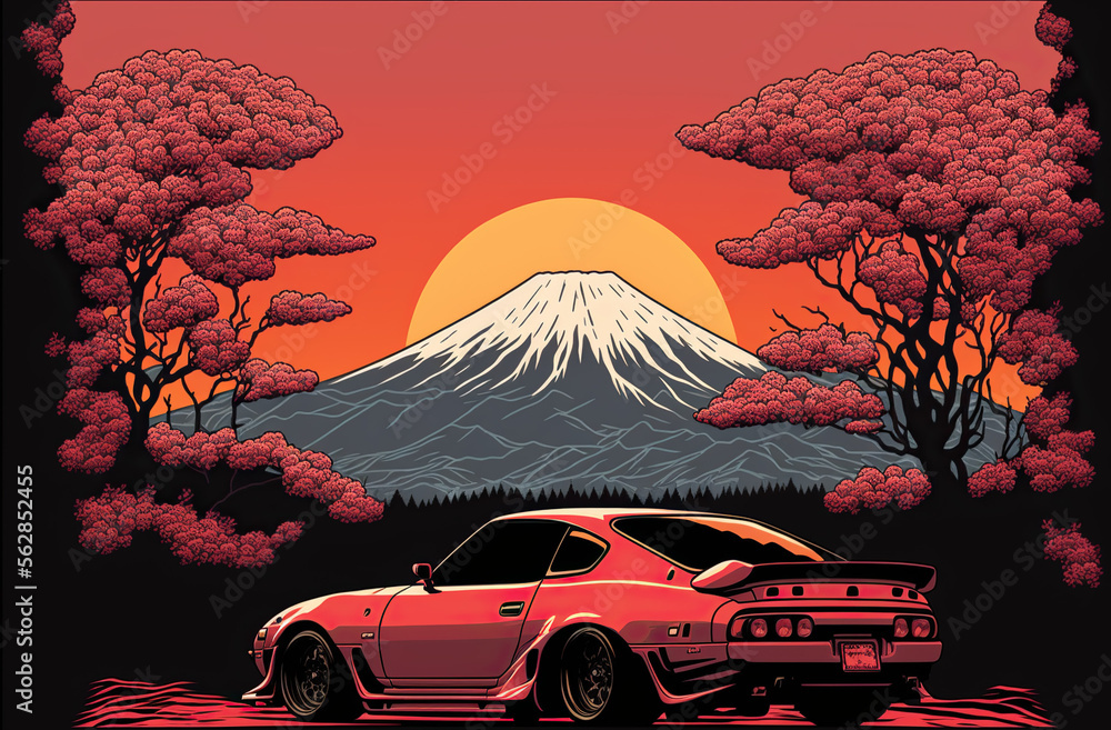 futuristic back side view 80s car on trendy synthwave, vaporwave ...