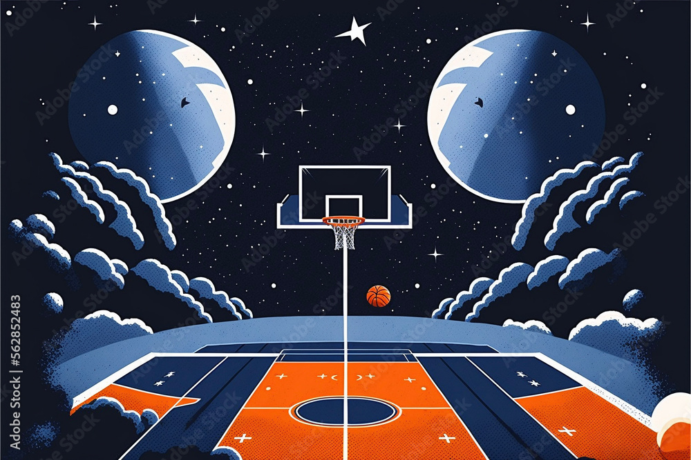 Orange and Blue Basketball Court in Space, Stars, Planets, Final Four ...