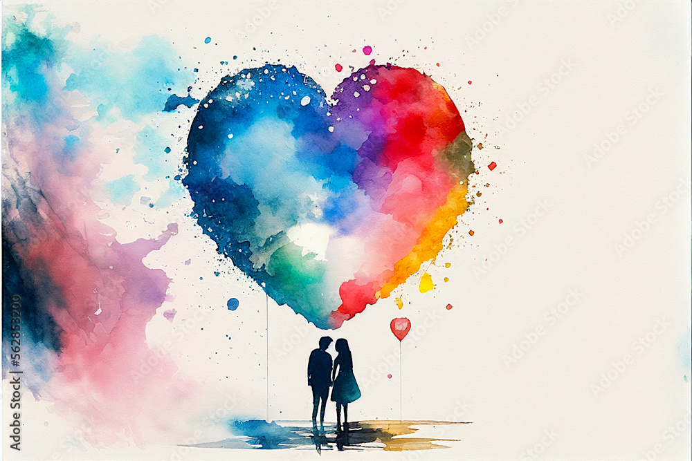 Love is in the air. Watercolors painting with love theme. Ai ...