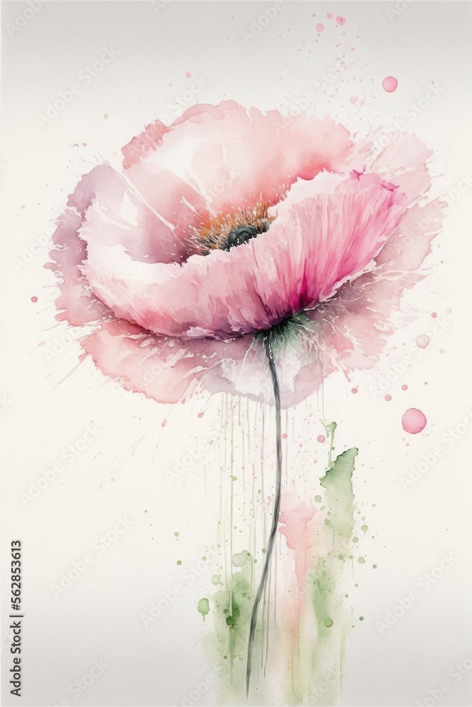 delicate light pink floral watercolor, paint splashes and splatters ...