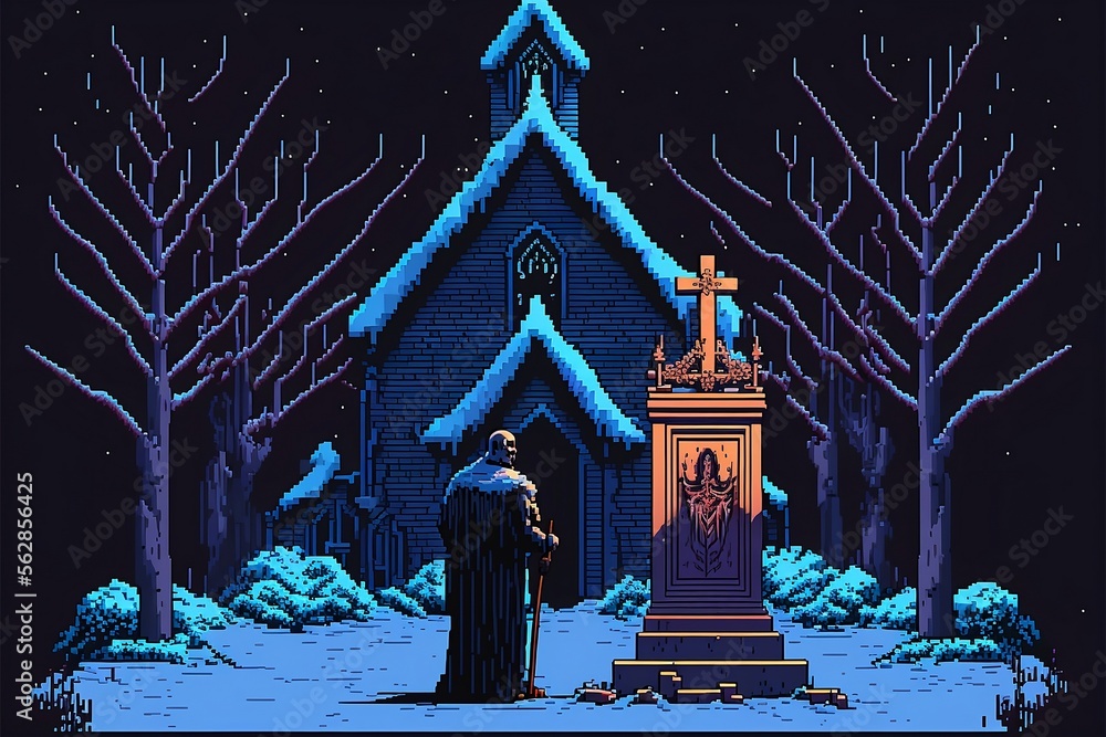 Pixel art, church architecture. "AI" Stock Illustration | Adobe Stock