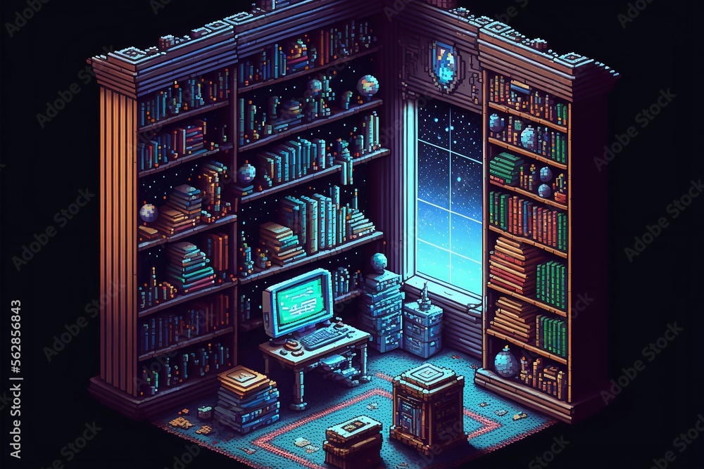 Pixel art, library. "AI" Stock Illustration | Adobe Stock