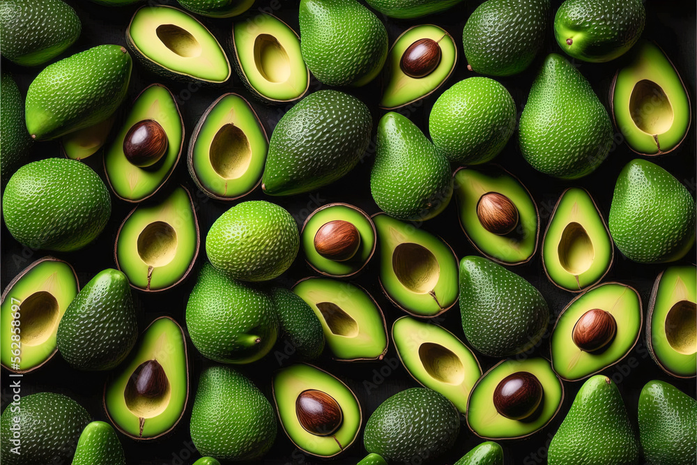 Hass avocado halves, background wallpaper, pattern of many bright ...