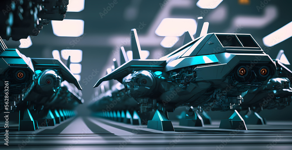 Military factory production modern weapon army drone. Industry line of ...