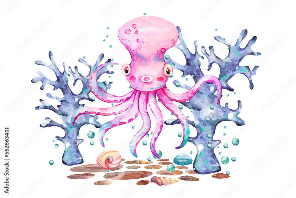 Cute Underwater Watercolor, Sea animals Nursery Decor, Cute Mermaid ...