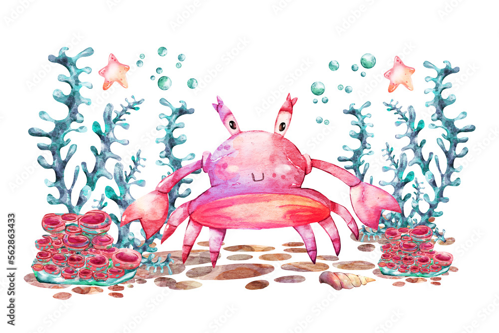 Cute Underwater Watercolor, Sea animals Nursery Decor, Cute Mermaid ...