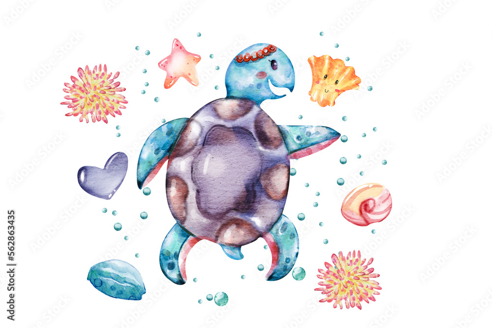 Cute Underwater Watercolor, Sea animals Nursery Decor, Cute Mermaid ...