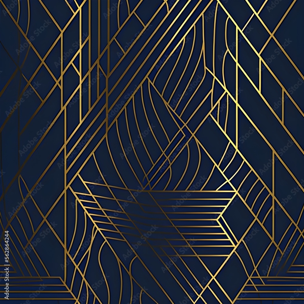 pattern using gold lines, navy blue as line art with black background ...