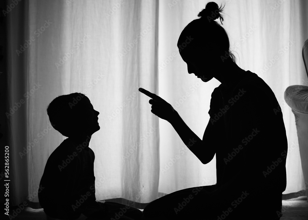 Mother parent correcting, disciplining her child for bad behavior Stock ...