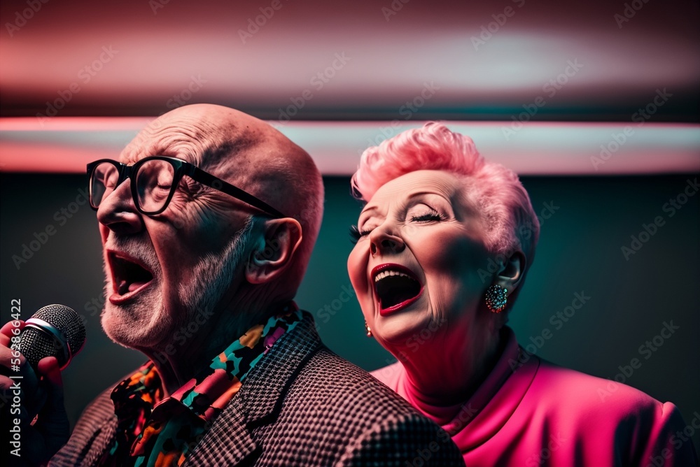 Funny digital illustration of two adorable senior citizens having fun ...