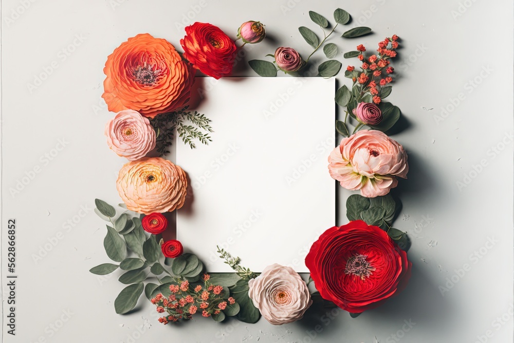 Blank paper greeting card surround by a Floral frame of English Roses ...