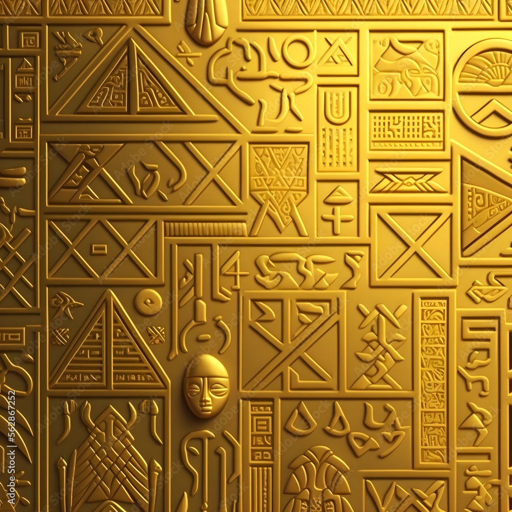 solid gold texture, seamless pattern , etched egyptian hieroglyphics ...
