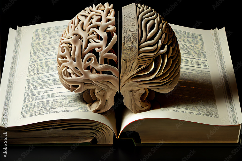 An open book revealing a brain, ideal for education and knowledge ...