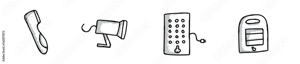 Infrared lamp modern sketch icon set, red light therapy concept, skin ...
