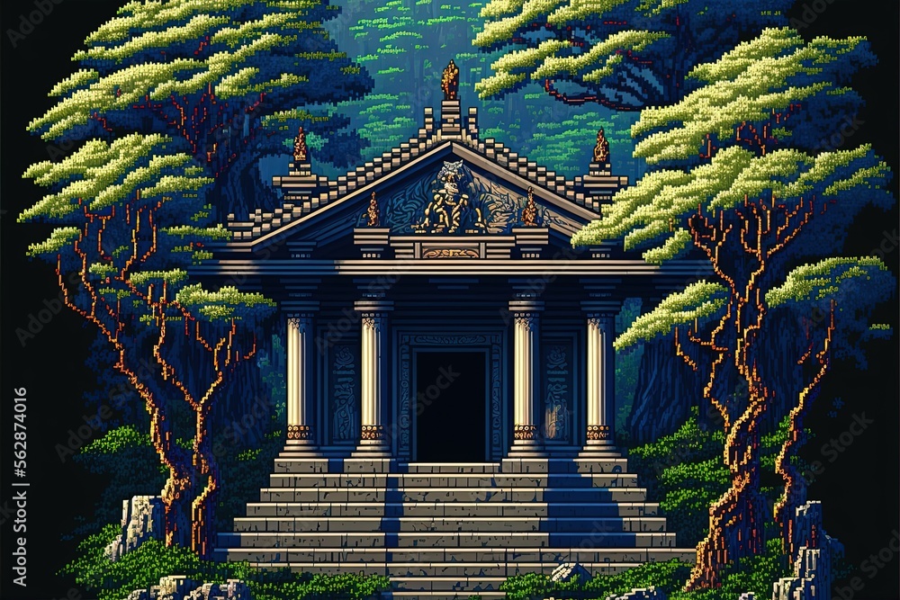 Pixel art ancient temple in the forest, temple ruins, background in ...