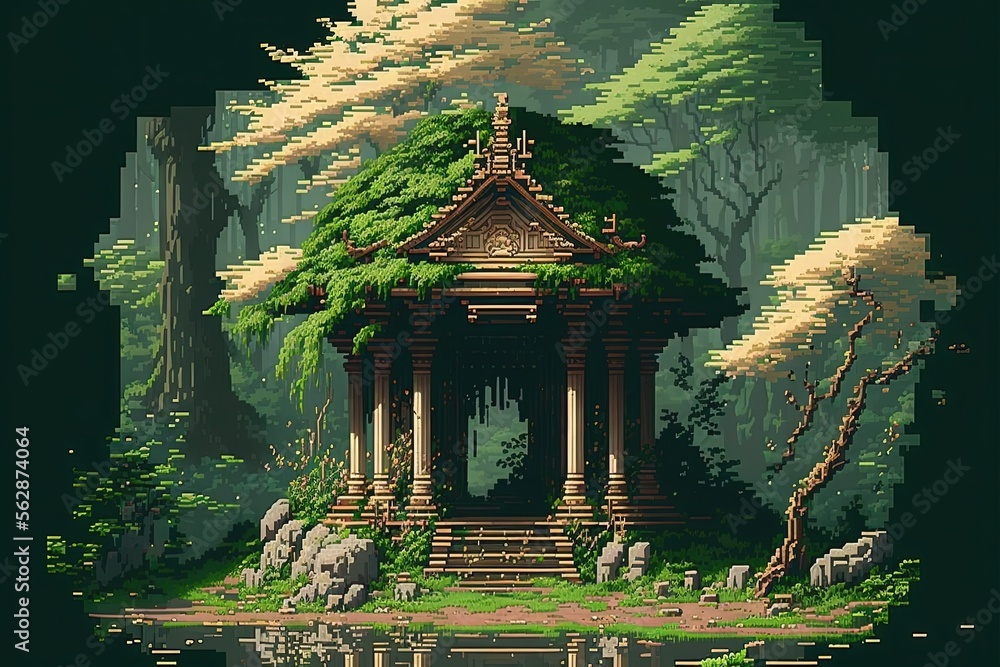 Pixel art ancient temple in the forest, temple ruins, background in ...